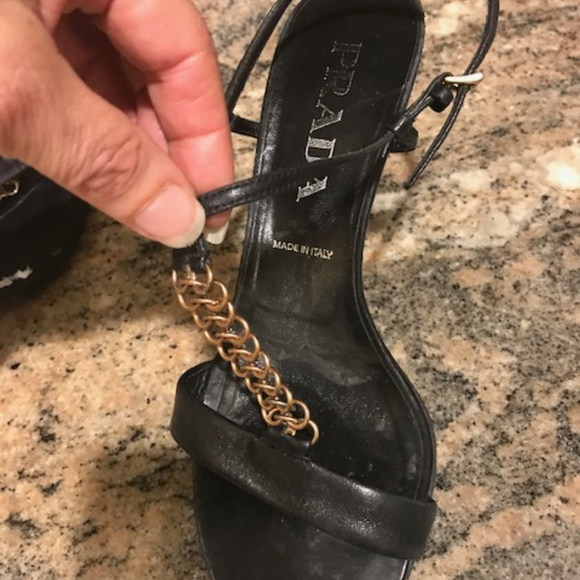 Prada | Shoes | Prada Womens Leather Sandals Gold Chain Shoes | Poshmark